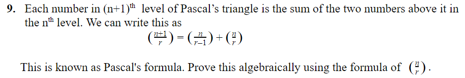 Solved 9. Each number in (n+1)th level of Pascal's triangle | Chegg.com