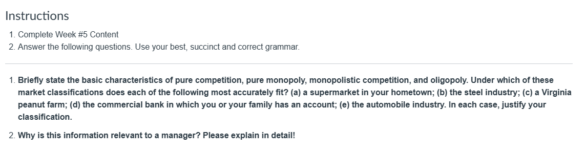 Solved Instructions 1. Complete Week \#5 Content 2. Answer | Chegg.com
