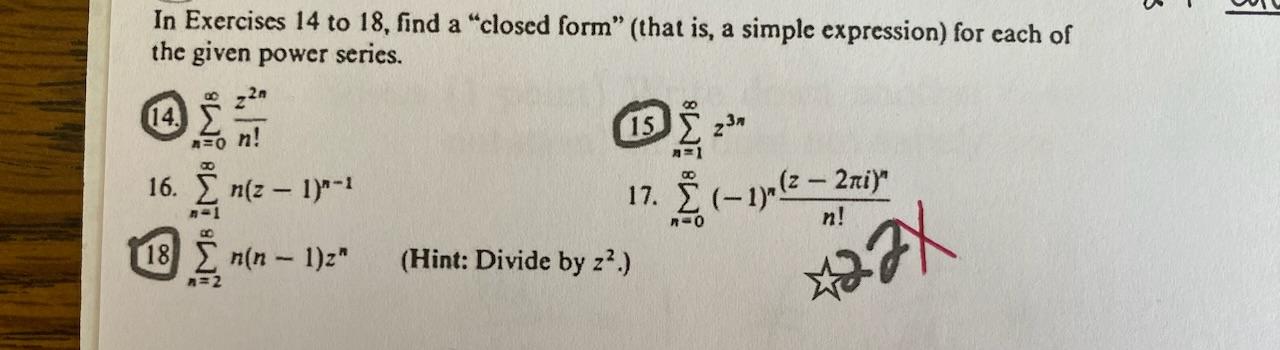 Solved In Exercises 14 to 18, find a "closed form" (that is, | Chegg.com