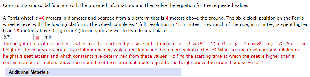 Solved Construct a sinusoidal function with the provided | Chegg.com