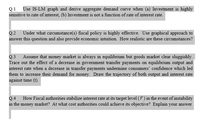 Solved Q.1 Use IS-LM graph and derive aggregate demand curve | Chegg.com