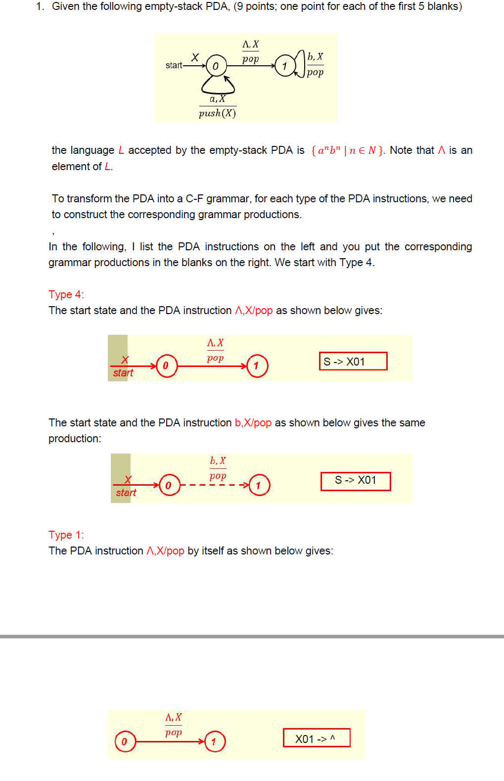 Solved 1 Given The Following Empty Stack Pda 9 Points 