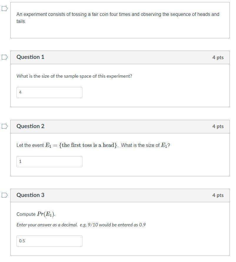 Solved An experiment consists of tossing a fair coin four | Chegg.com