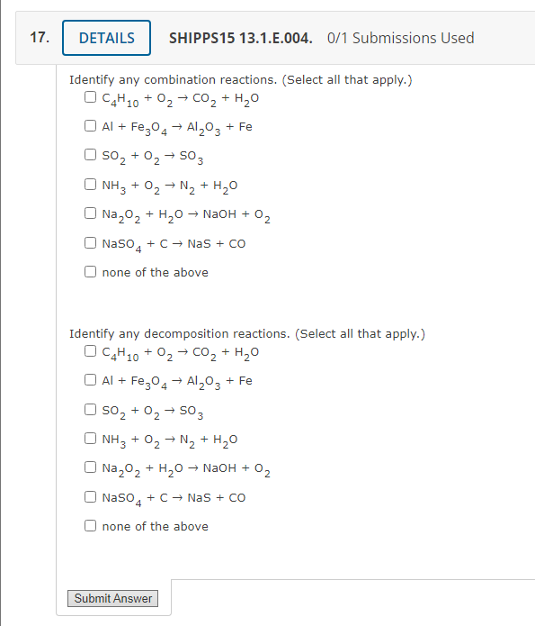 Solved Identify any combination reactions. (Select all that | Chegg.com