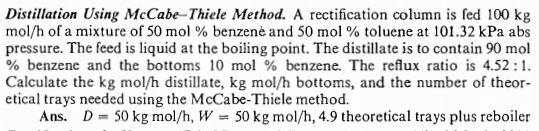Solved Distillation Using McCabe-Thiele Method. A | Chegg.com