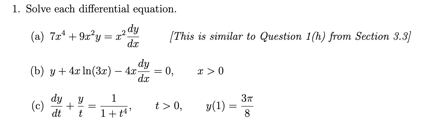 Solved 1. Solve each differential equation. (a) | Chegg.com