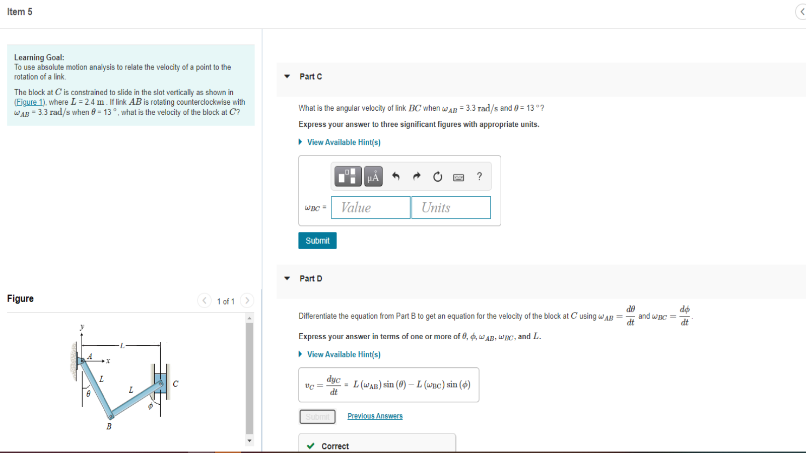 Solved Item 5 Learning Goal: To use absolute motion analysis | Chegg.com