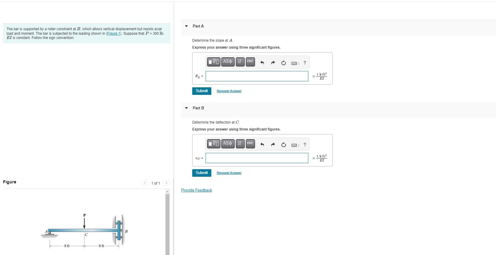 Solved The bar is supported by a roller constraint at B, | Chegg.com