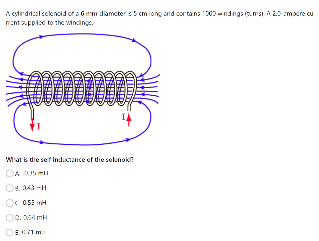 Solved A cylindrical solenoid of a 6 mm diameter is 5 cm | Chegg.com