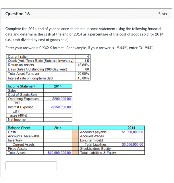 Solved Complete the 2014 end of year balance sheet and | Chegg.com