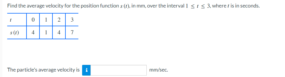 Solved Find the average velocity for the position function | Chegg.com