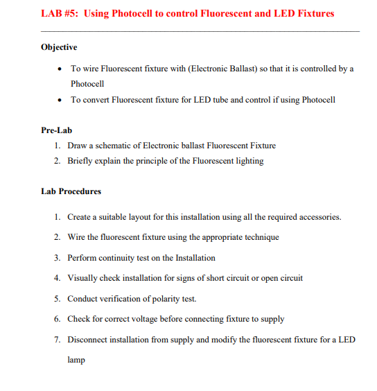 Solved LAB \#5: Using Photocell to control Fluorescent and | Chegg.com