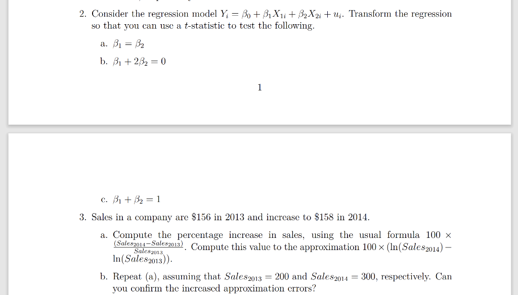 Solved 2. Consider the regression model Y; = Bo + B1X1i + | Chegg.com