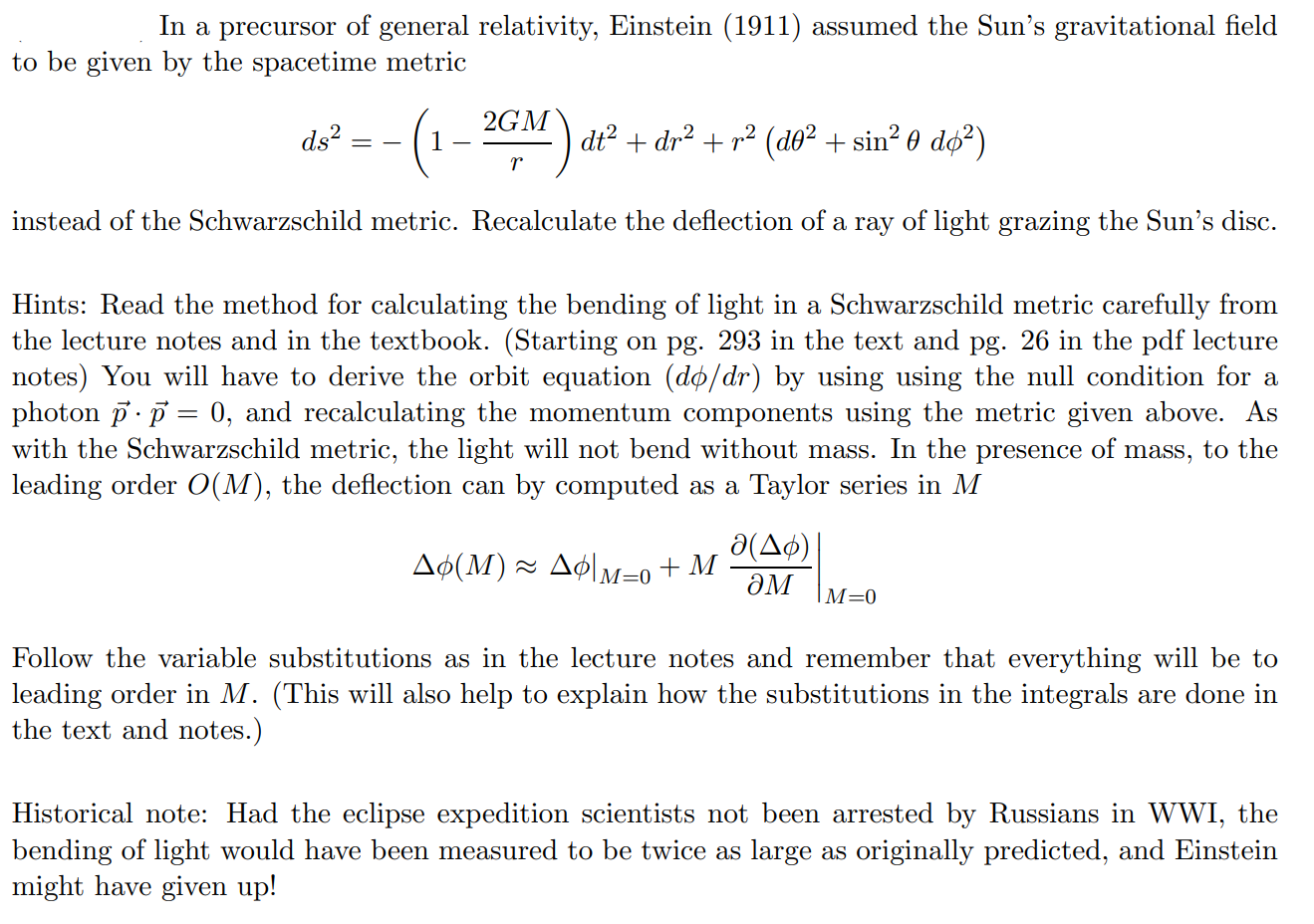 Solved In a precursor of general relativity, Einstein (1911) | Chegg.com