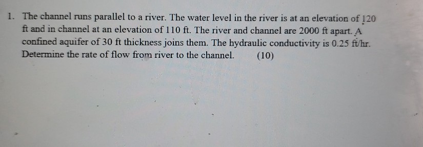 Solved 1. The channel runs parallel to a river. The water | Chegg.com