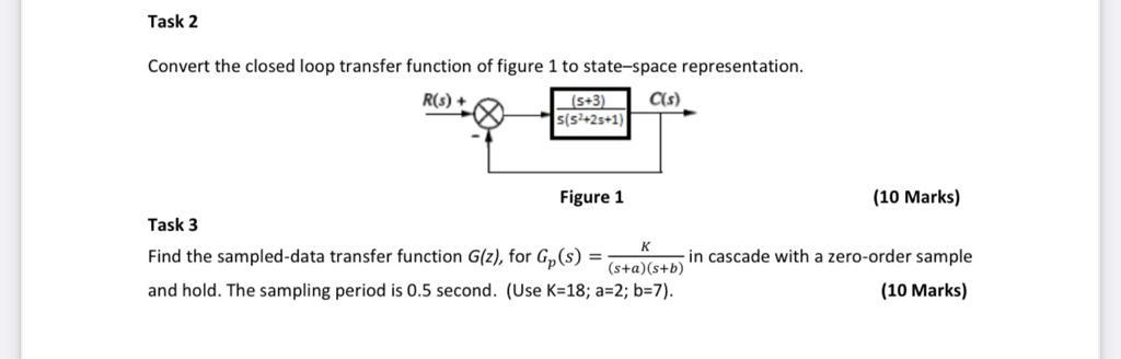 Solved Task 2 Convert the closed loop transfer function of | Chegg.com