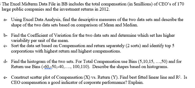 The Excel Midterm Data File in BB includes the total | Chegg.com