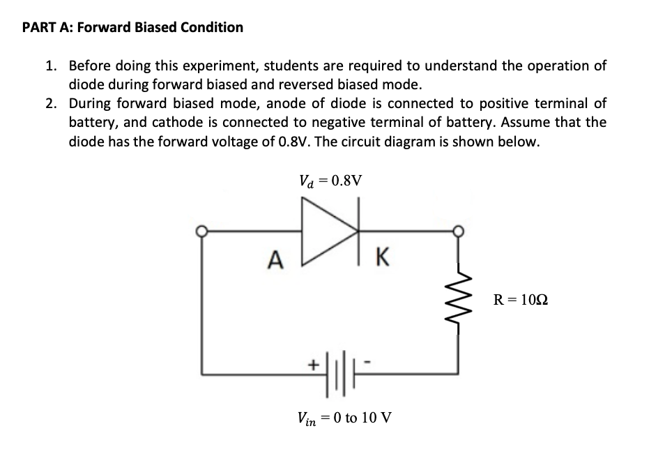 Solved AD PART A: Forward Biased Condition 1. Before doing | Chegg.com