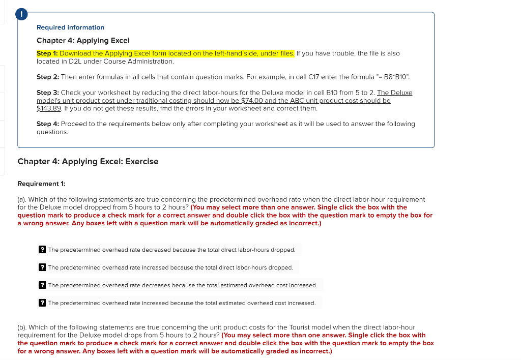 Solved Required information Chapter 4: Applying Excel Step | Chegg.com