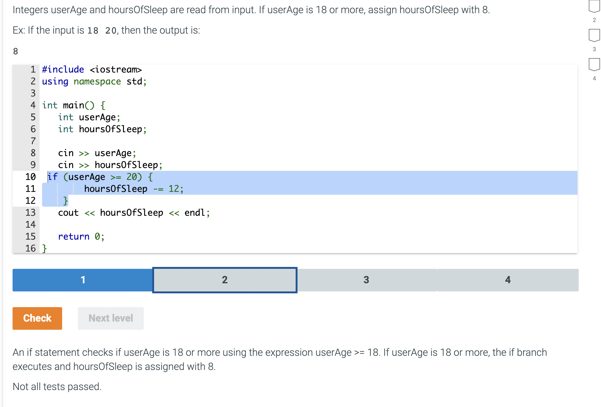 Solved C++ ONLYIntegers userAge and hoursOfSleep are read | Chegg.com
