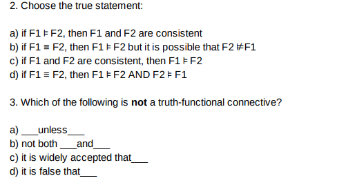 2. Choose the true statement: a) if F1 F F2, then F1 | Chegg.com