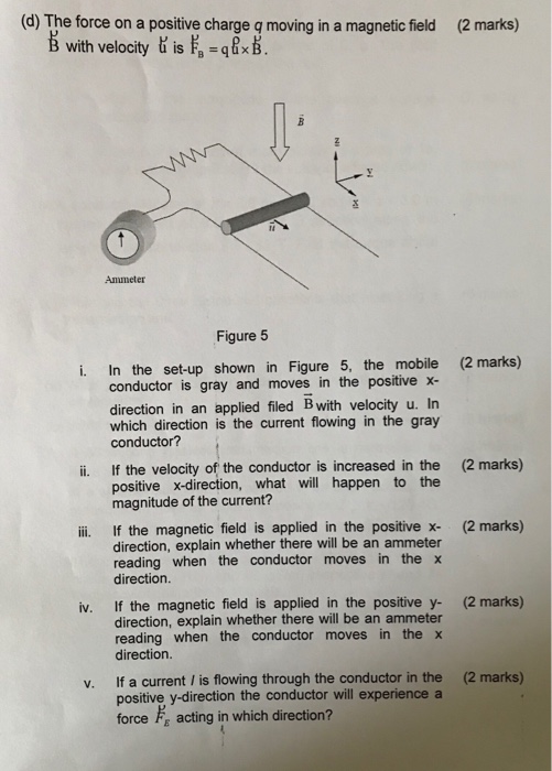 Solved (d) The force on a positive charge q moving in a | Chegg.com