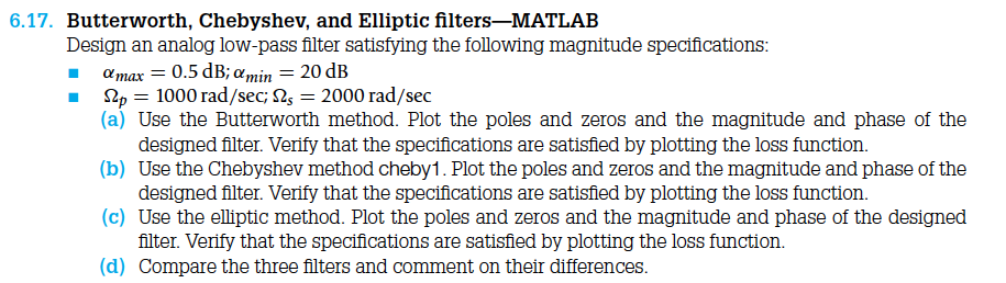 Solved 7. Butterworth, Chebyshev, and Elliptic | Chegg.com