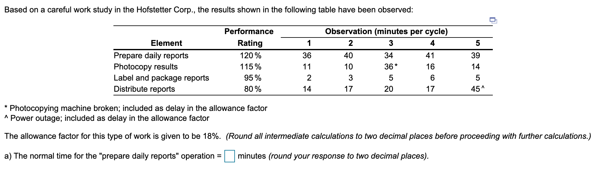 Solved B.) If the allowance factor for this type of work is | Chegg.com