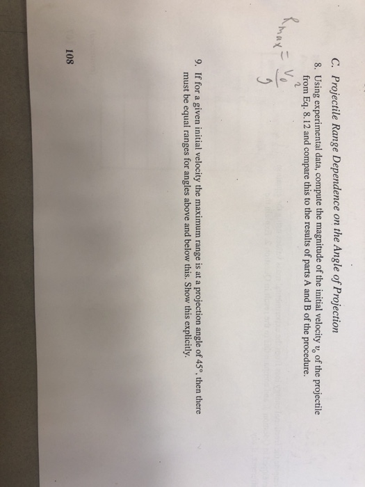 Solved C. Projectile Range Dependence on the Angle of | Chegg.com