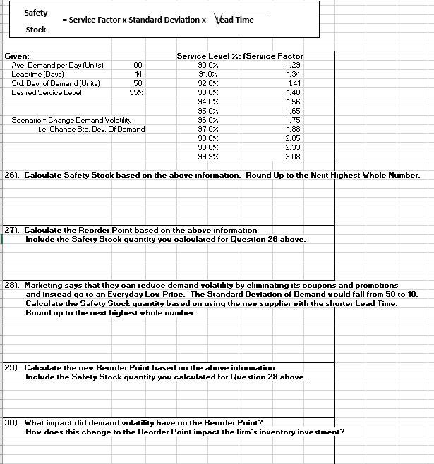 Solved Safety = Service Factor x Standard Deviation x ead | Chegg.com