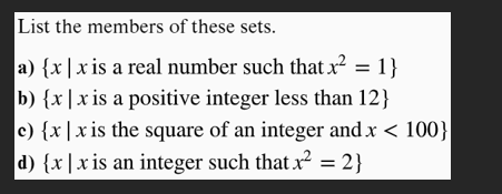 Solved List the members of these sets. a) {x∣x is a real | Chegg.com