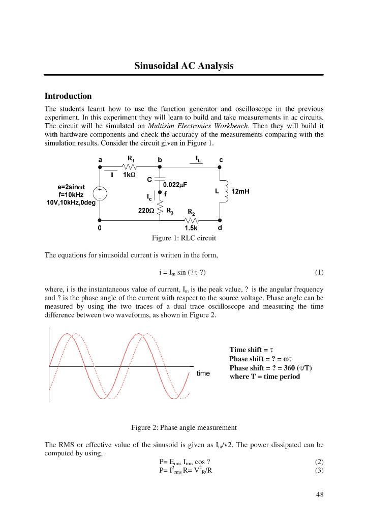Solved Sinusoidal AC Analysis Introduction The students | Chegg.com