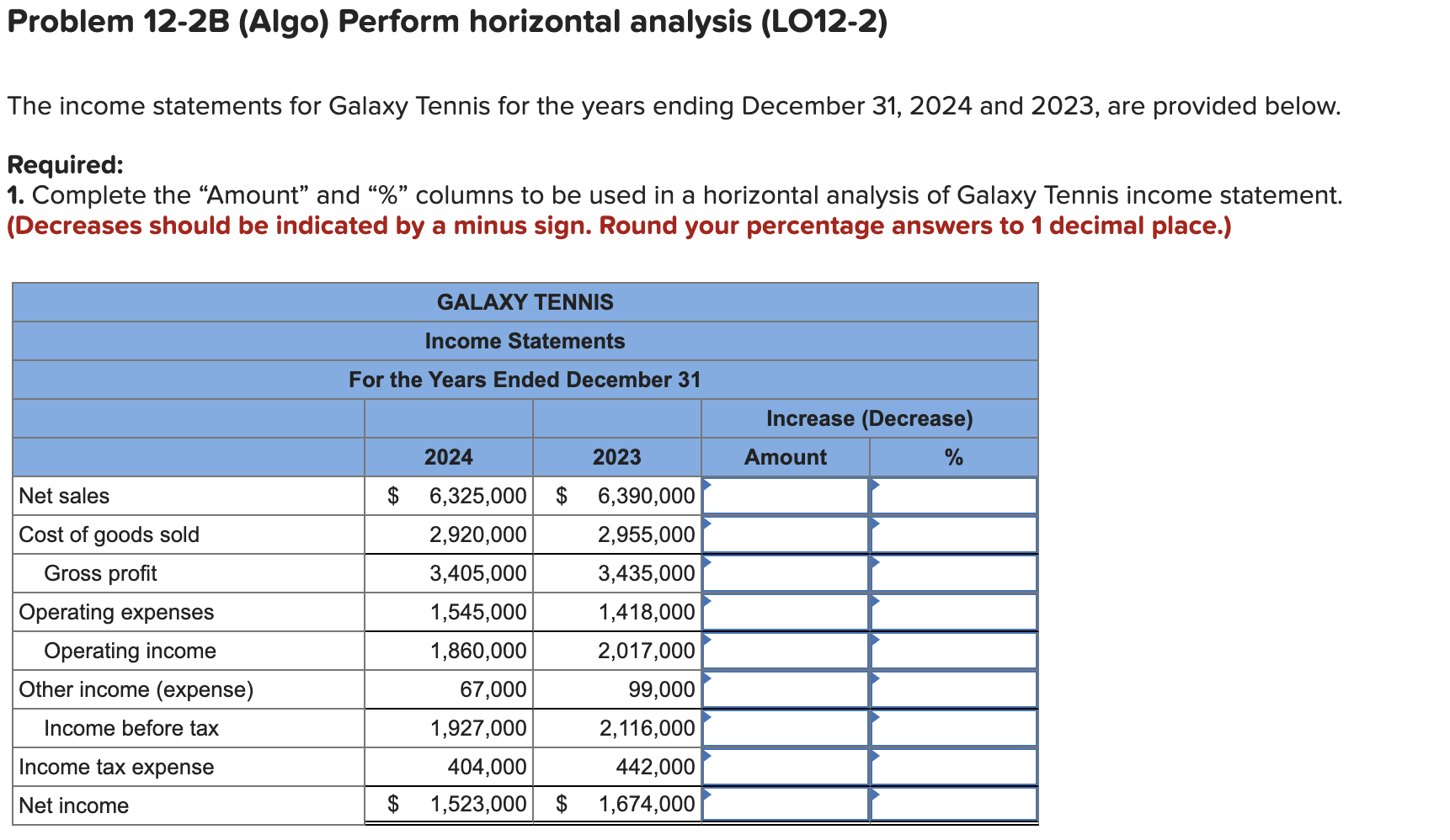 Solved Problem 12-2B (Algo) Perform horizontal analysis | Chegg.com