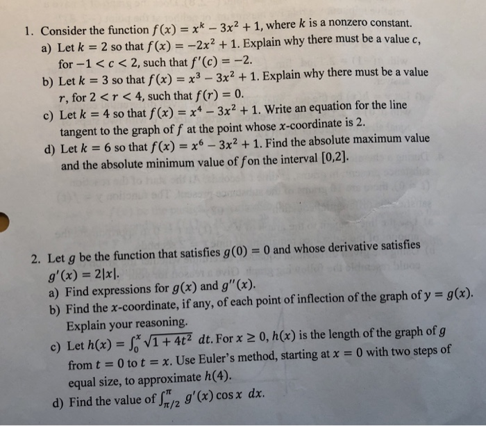 Solved 1. Consider the function f(x) = xr_ 3x2 + 1, where k | Chegg.com