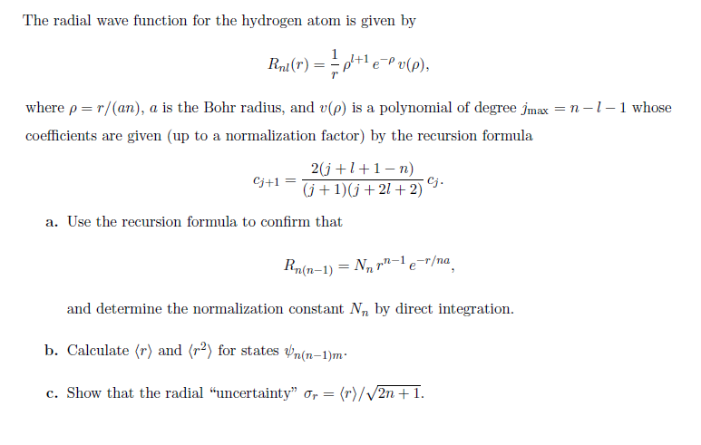 Solved The radial wave function for the hydrogen atom is | Chegg.com