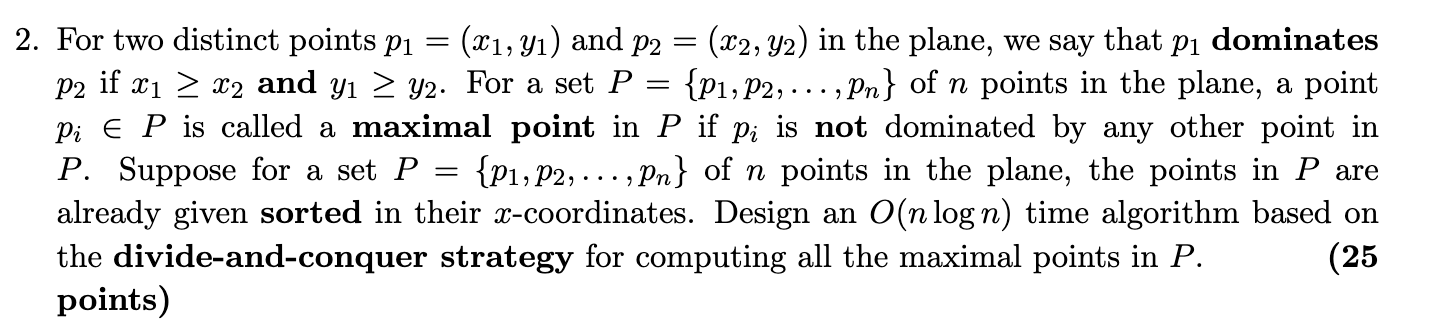Solved 2. For two distinct points p1=(x1,y1) and p2=(x2,y2) | Chegg.com