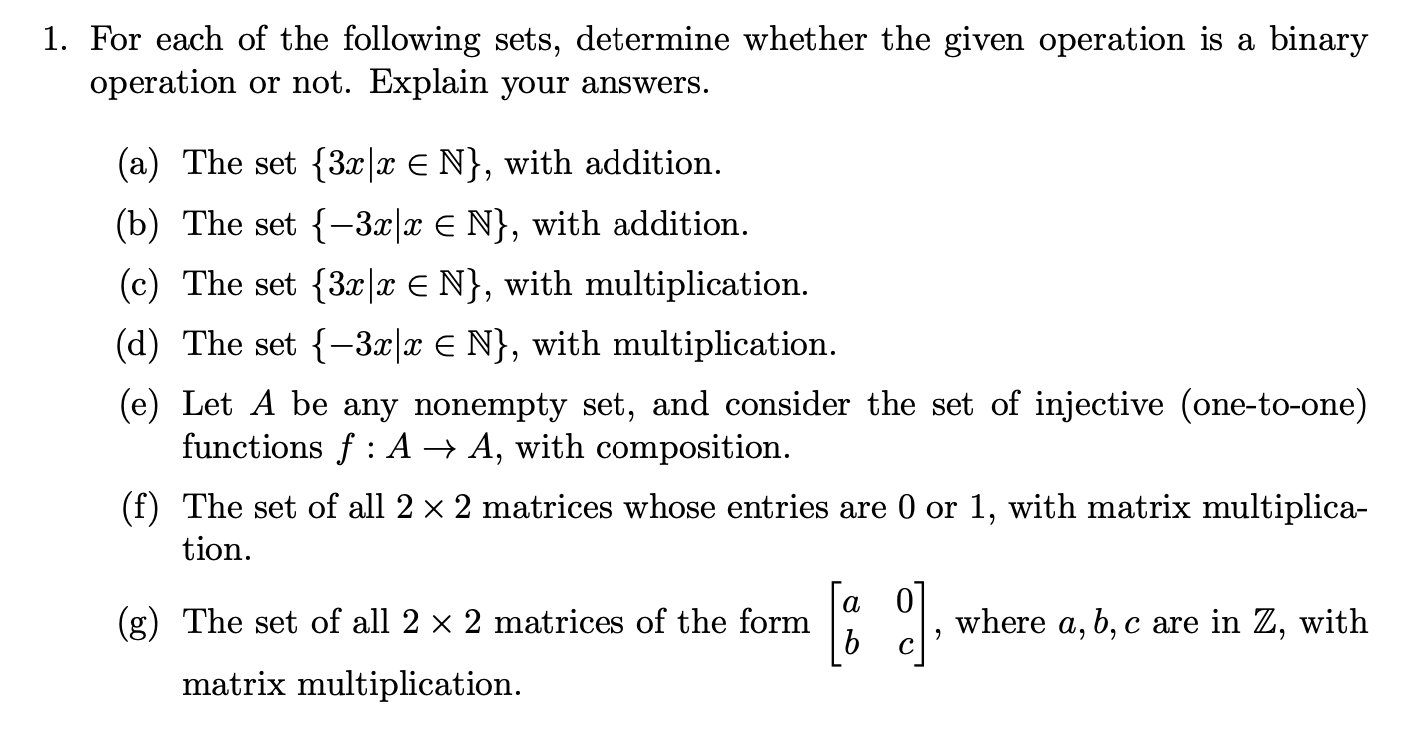 Solved 1. For each of the following sets, determine whether | Chegg.com