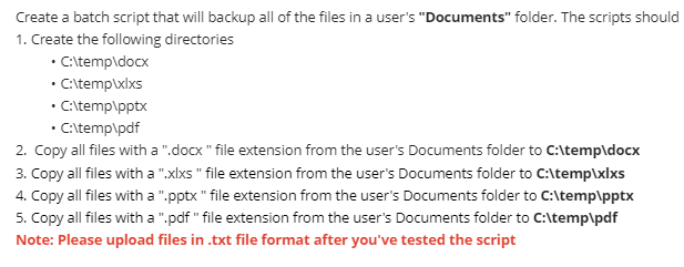Solved Create a batch script that will backup all of the | Chegg.com