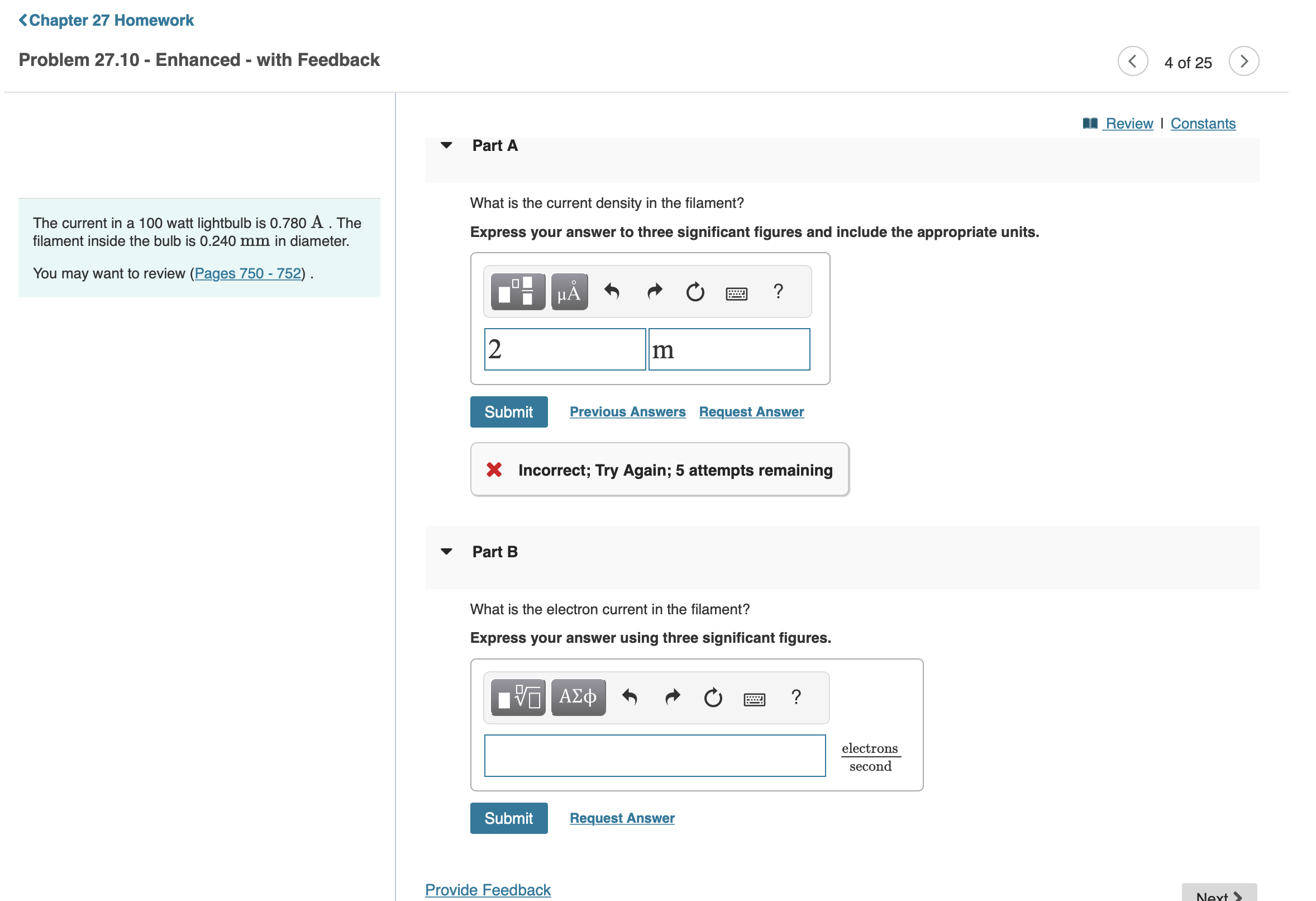 Solved Problem 27.10 - Enhanced - with Feedback The current | Chegg.com