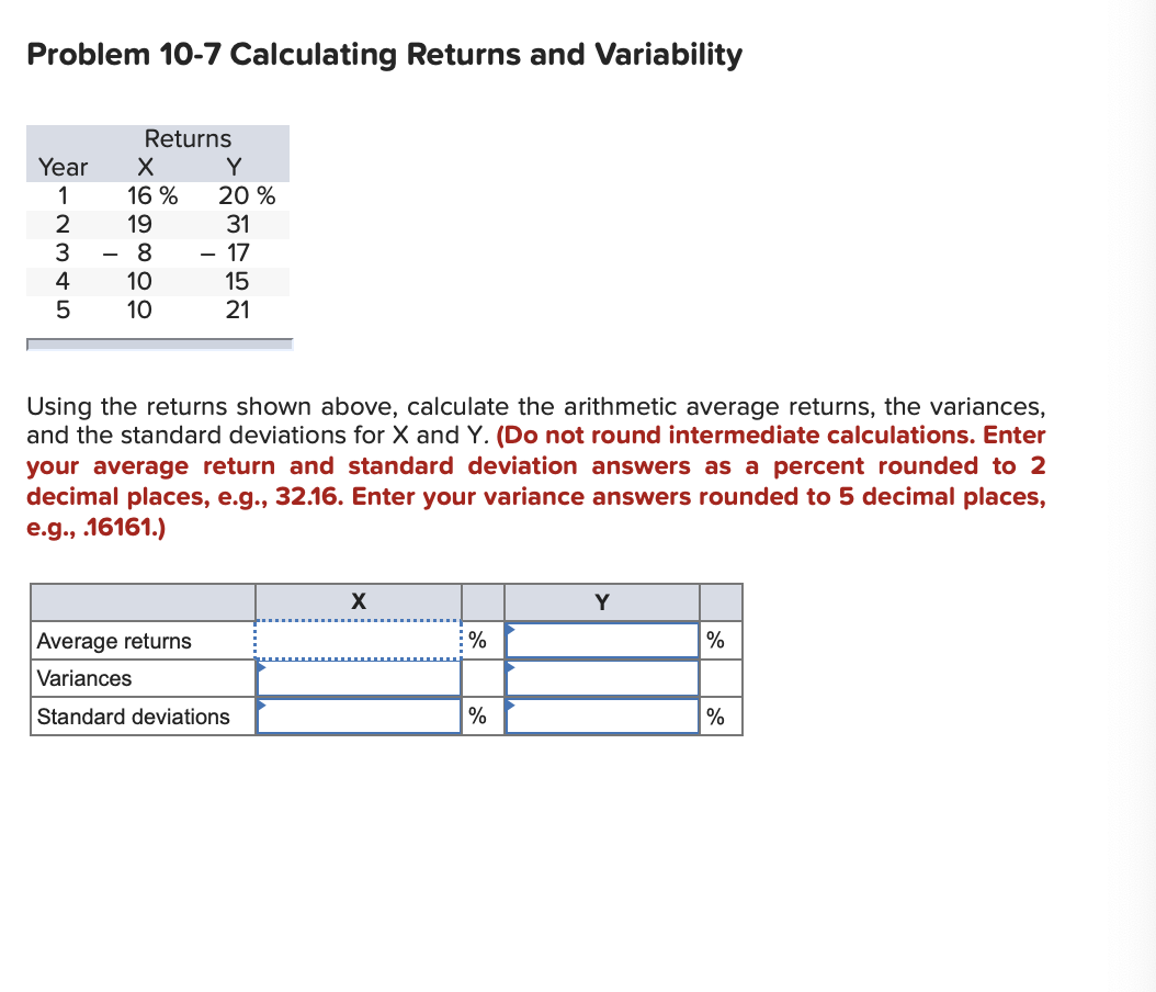 Solved Problem 10-7 Calculating Returns and Variability | Chegg.com