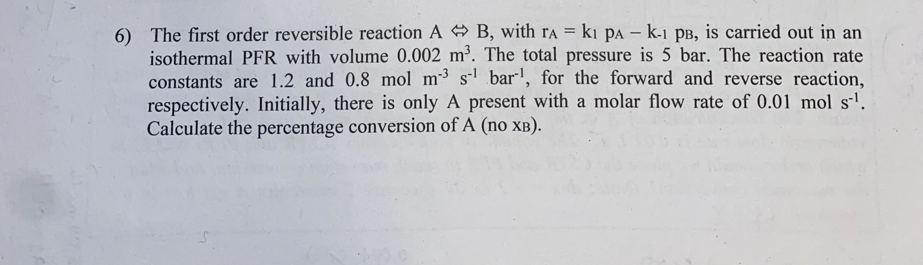 Solved The first order reversible reaction A⇔B, with | Chegg.com
