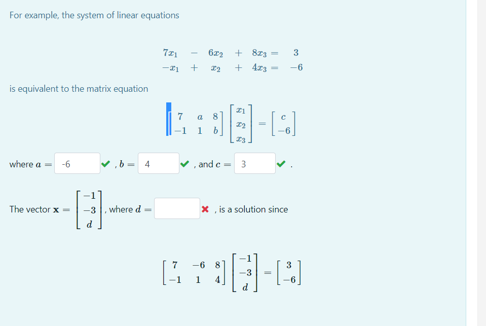 Solved For example, the system of linear equations | Chegg.com