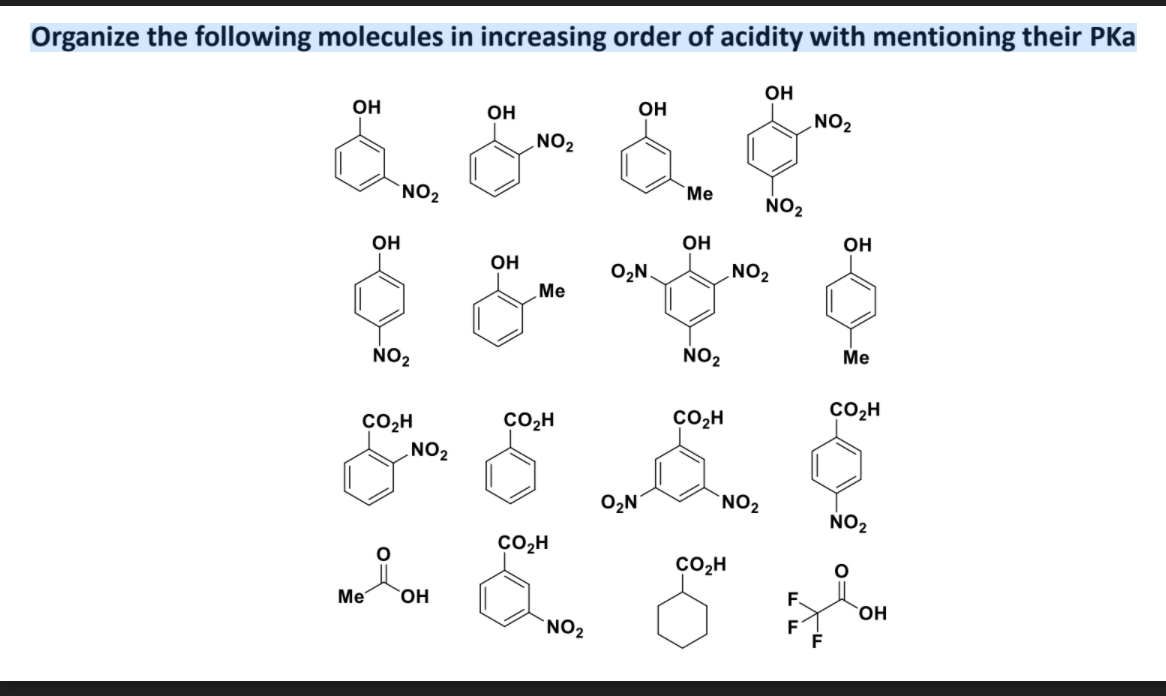 Solved Organize the following molecules in increasing order | Chegg.com