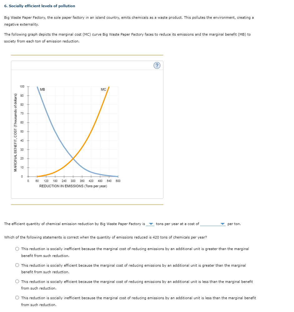 Solved 6. ﻿Socially efficient levels of pollutionBig Waste | Chegg.com