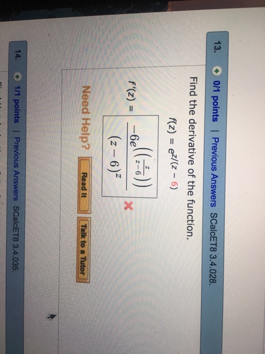 Solved Find the derivative of the function. f(z) = e^z/(z - | Chegg.com