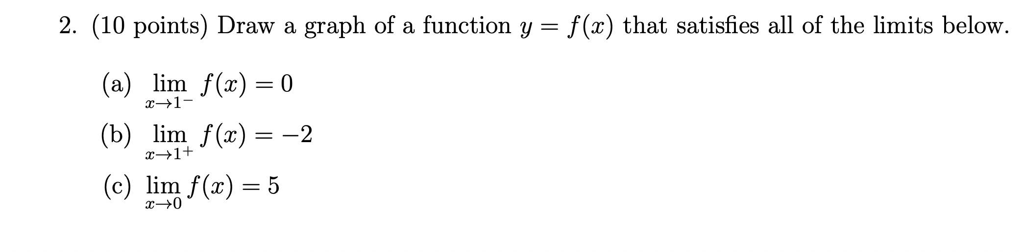 Solved 2. (10 points) Draw a graph of a function y=f(x) that | Chegg.com