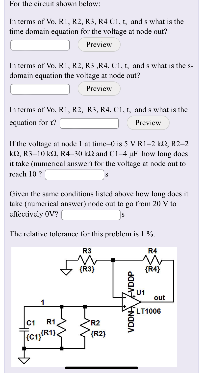 Solved In terms of Vo,R1,R2,R3,R4C1,t, and s what is the | Chegg.com