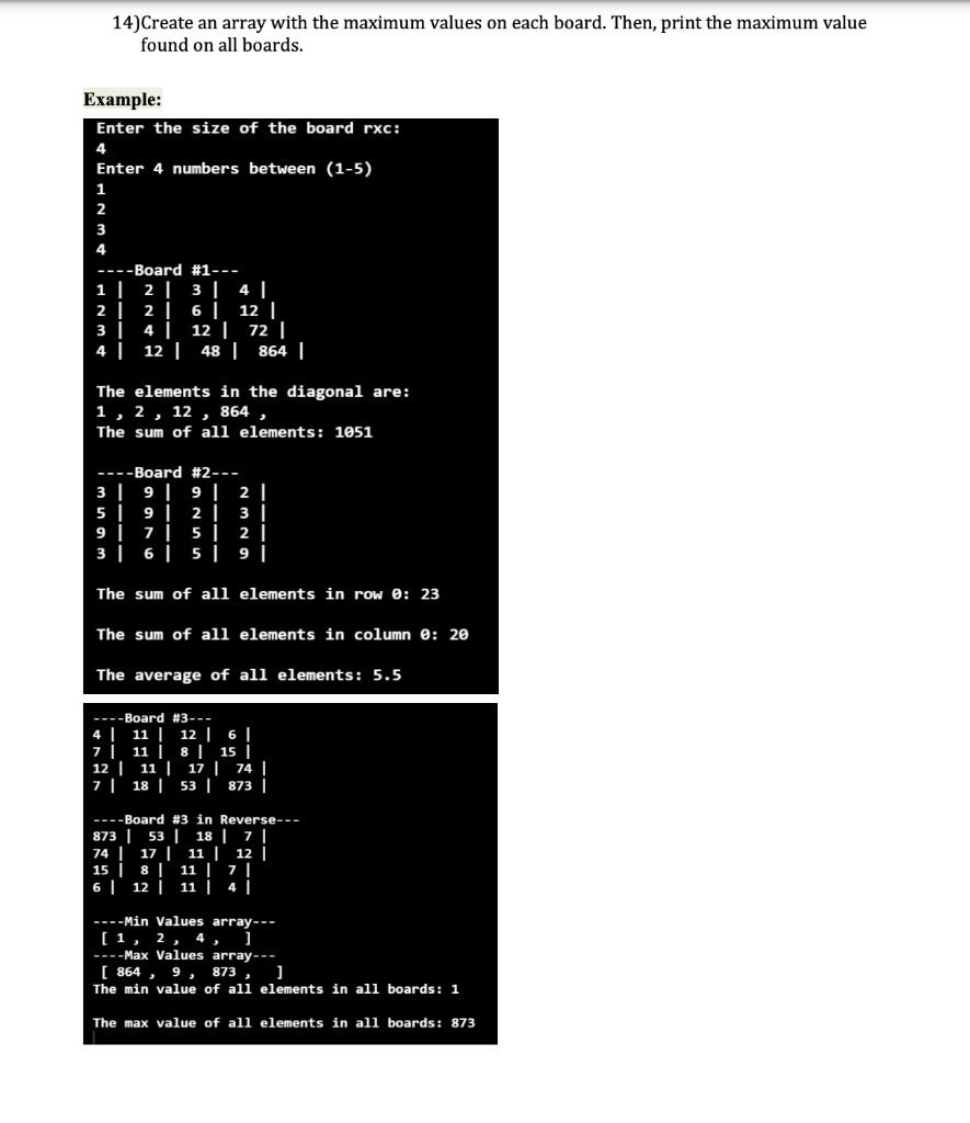 Solved In this program, you are to create 3 boards following | Chegg.com
