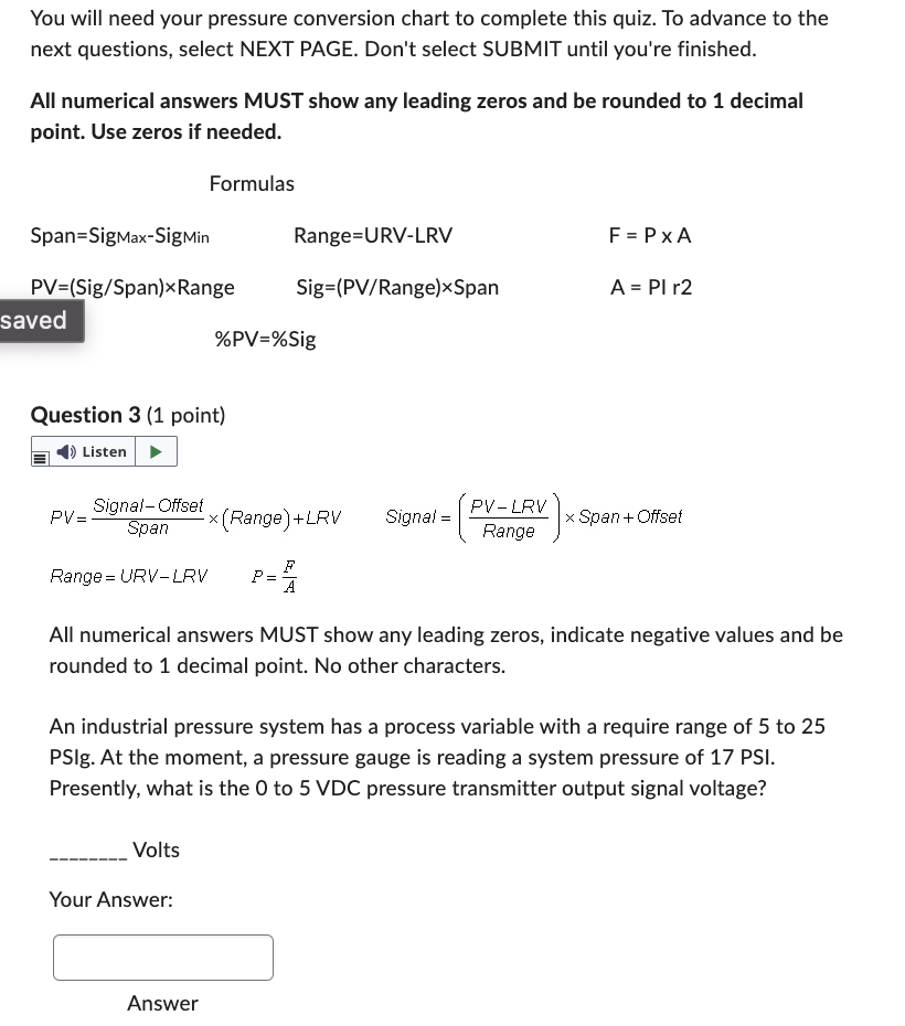 Solved You will need your pressure conversion chart to | Chegg.com