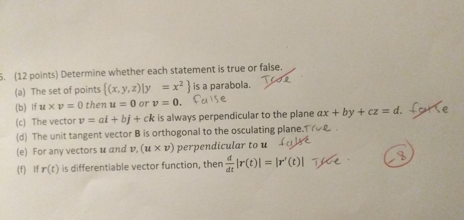 Solved 5. (12 points) Determine whether each statement is | Chegg.com
